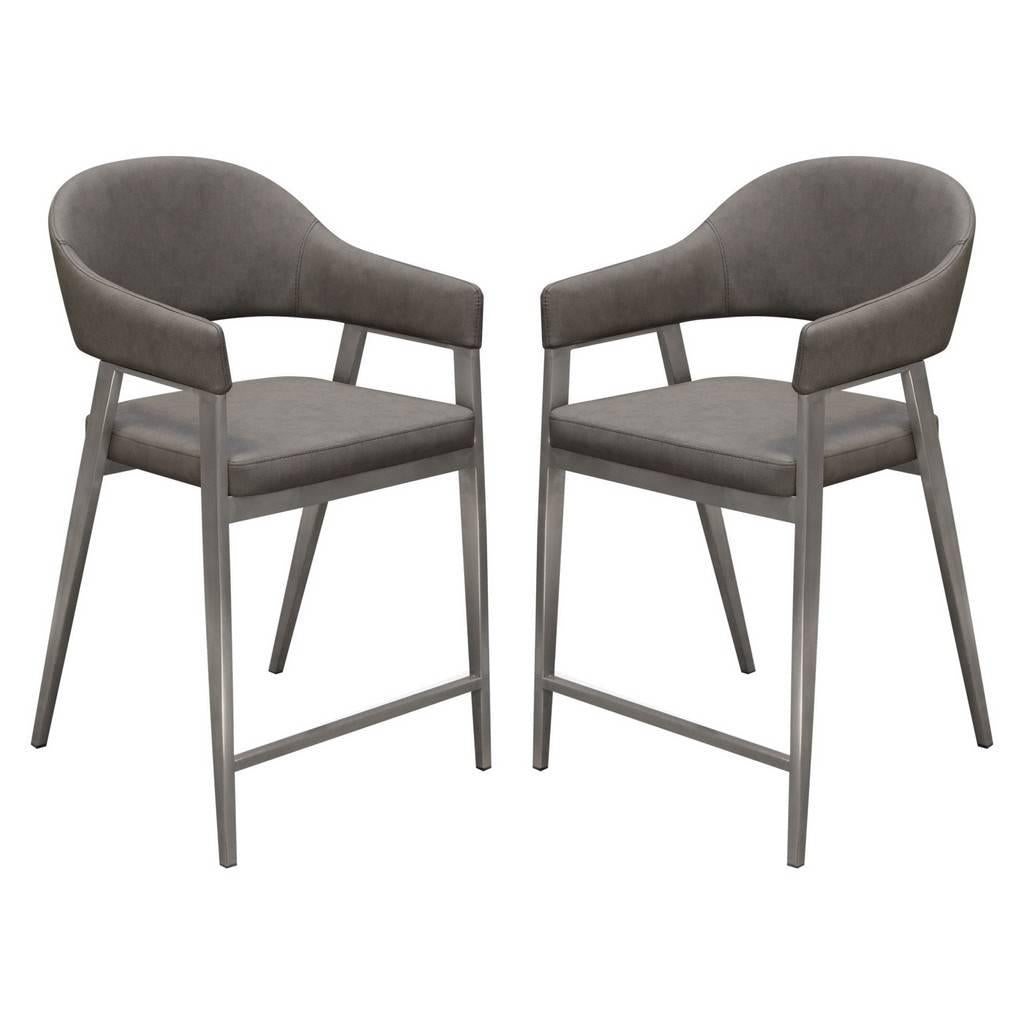 Adele Set of Two Counter Height Chairs in Grey Leatherette w/ Brushed ...